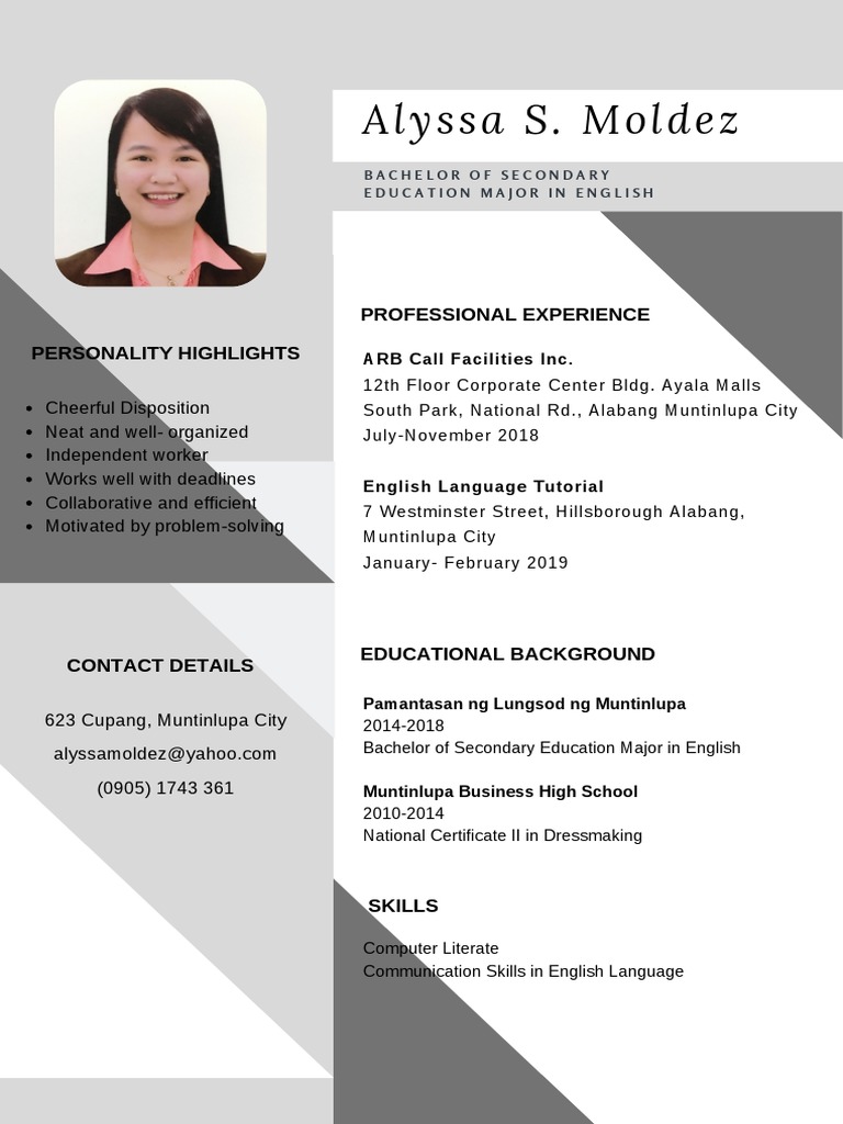 Alyssa S. Moldez: Professional Experience Personality Highlights | PDF | Communication