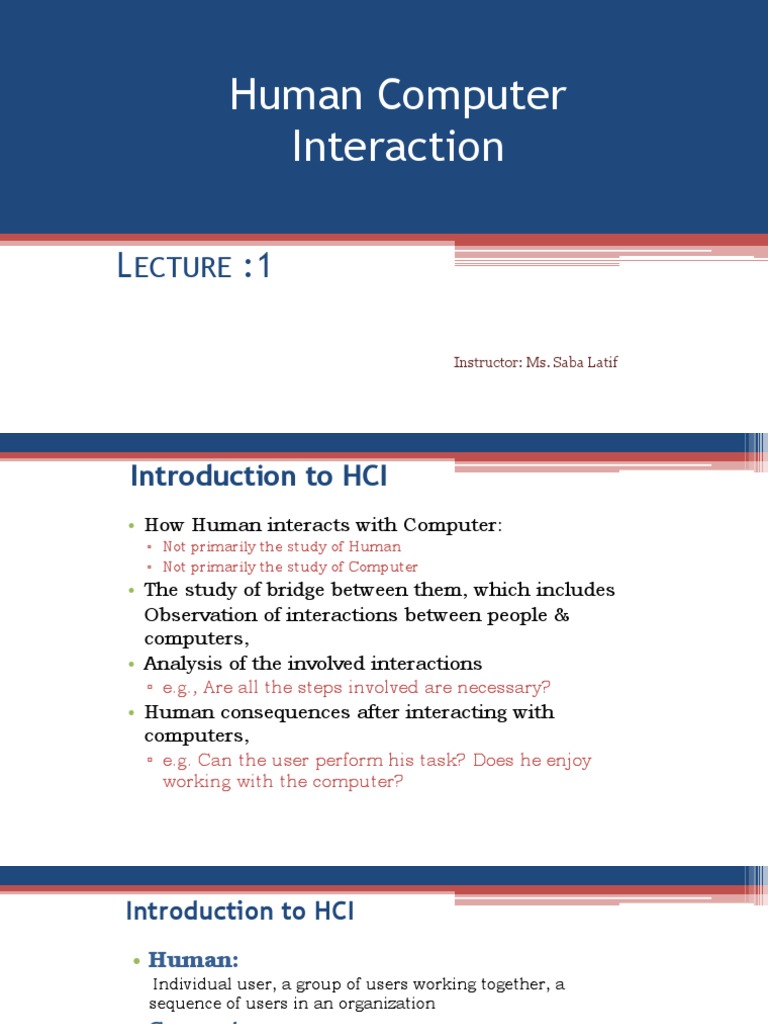 Human Computer Interaction: Ecture | PDF | Human–Computer Interaction | Usability