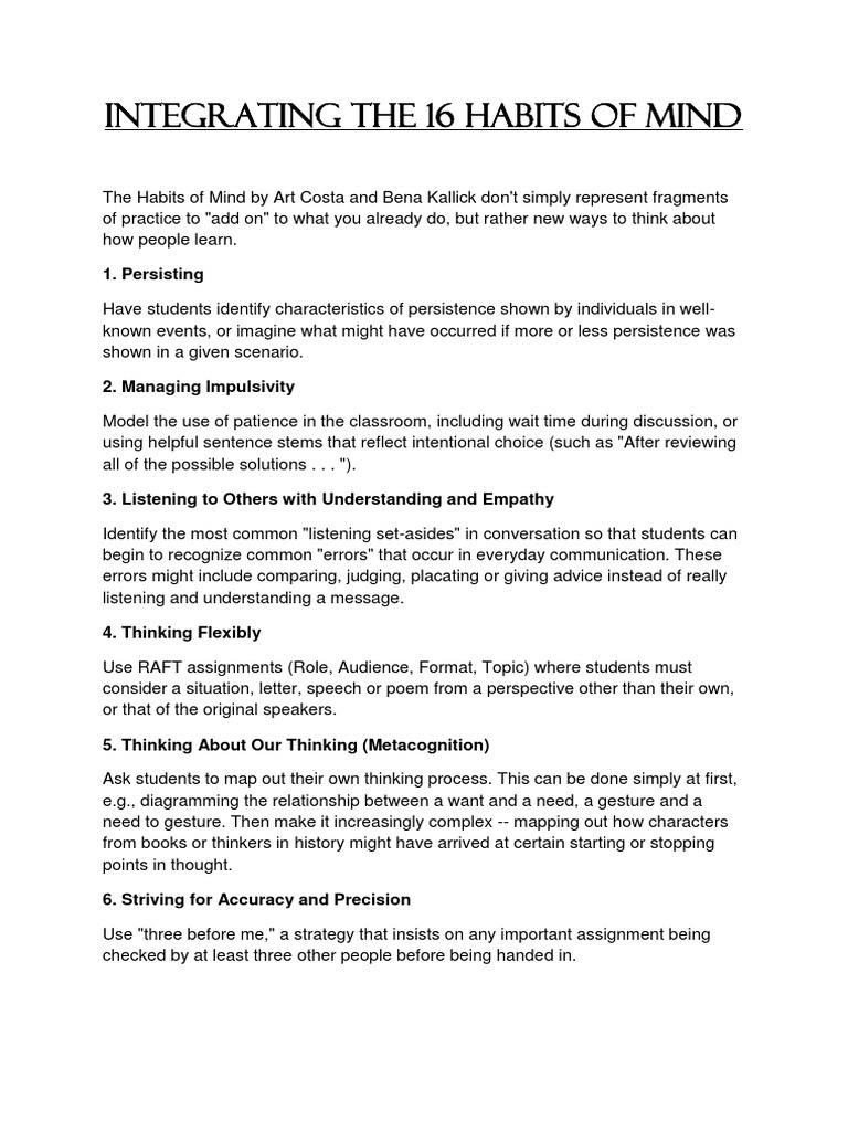 Habits of Mind | PDF | Thought | Conversation