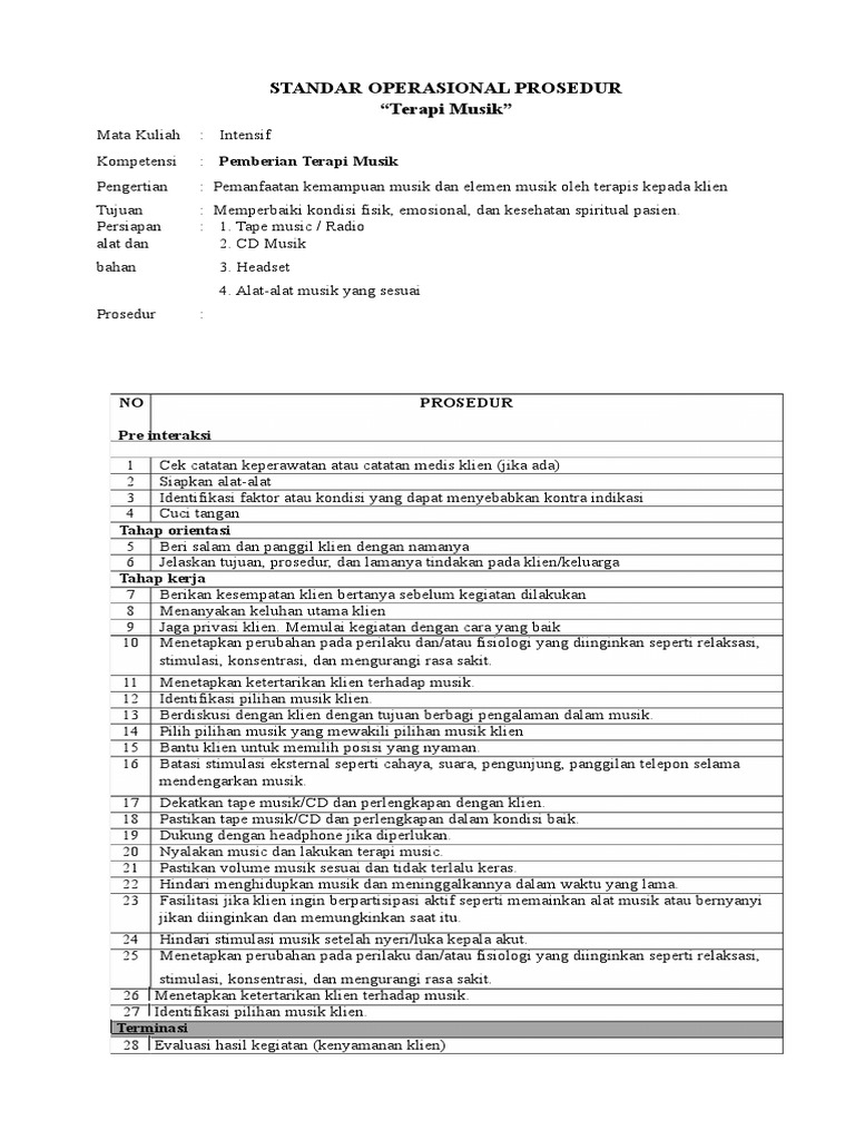 Sop Terapi Musik | PDF