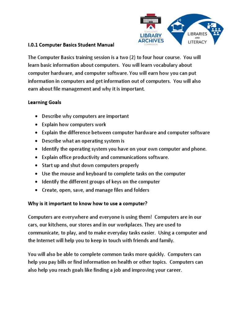 1-0-1 Computer Basics Student Manual PDF | PDF | Random Access Memory | Computer File