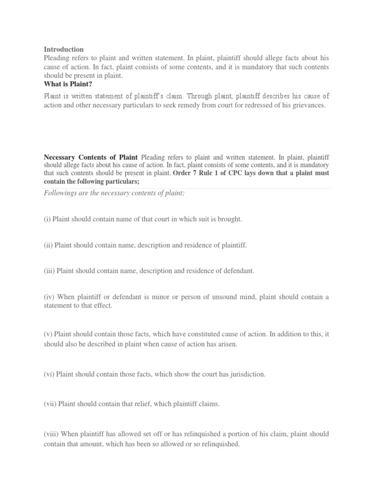 What Is Plaint?: Followings Are The Necessary Contents of Plaint ...
