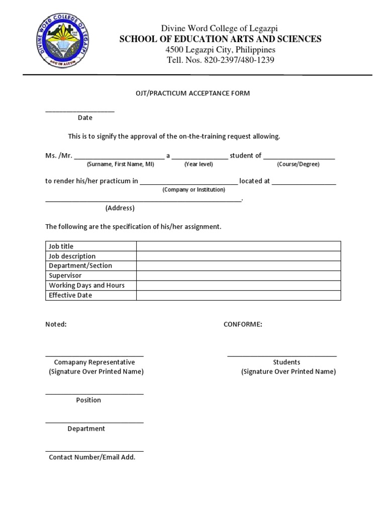 OJT Acceptance Sheet | PDF | Career & Growth