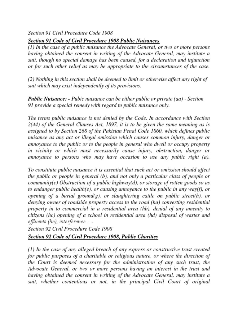 Section 91 Civil Procedure Code 1908 | PDF | Nuisance | Trust Law