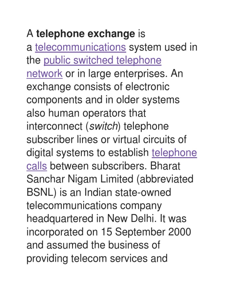 Telephone Exchange: Telecommunications Public Switched Telephone ...