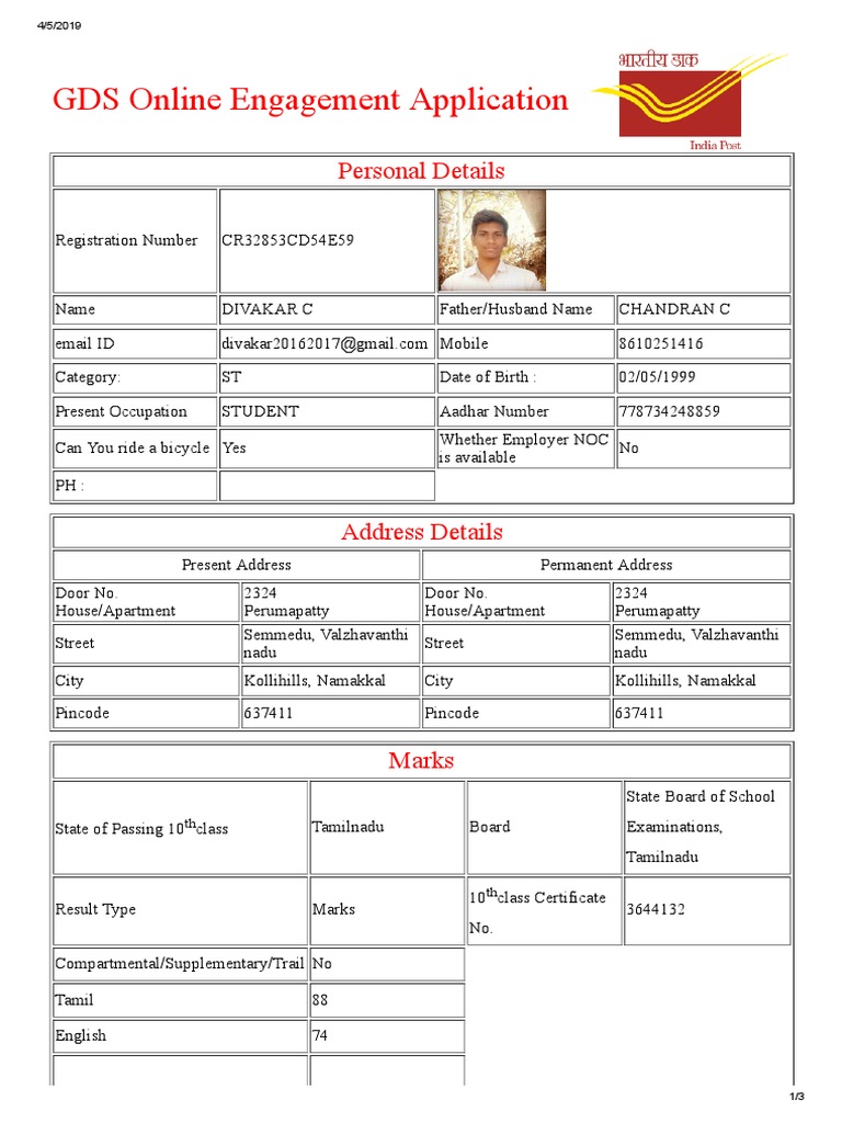 GDS Online Engagement Application: Personal Details | PDF