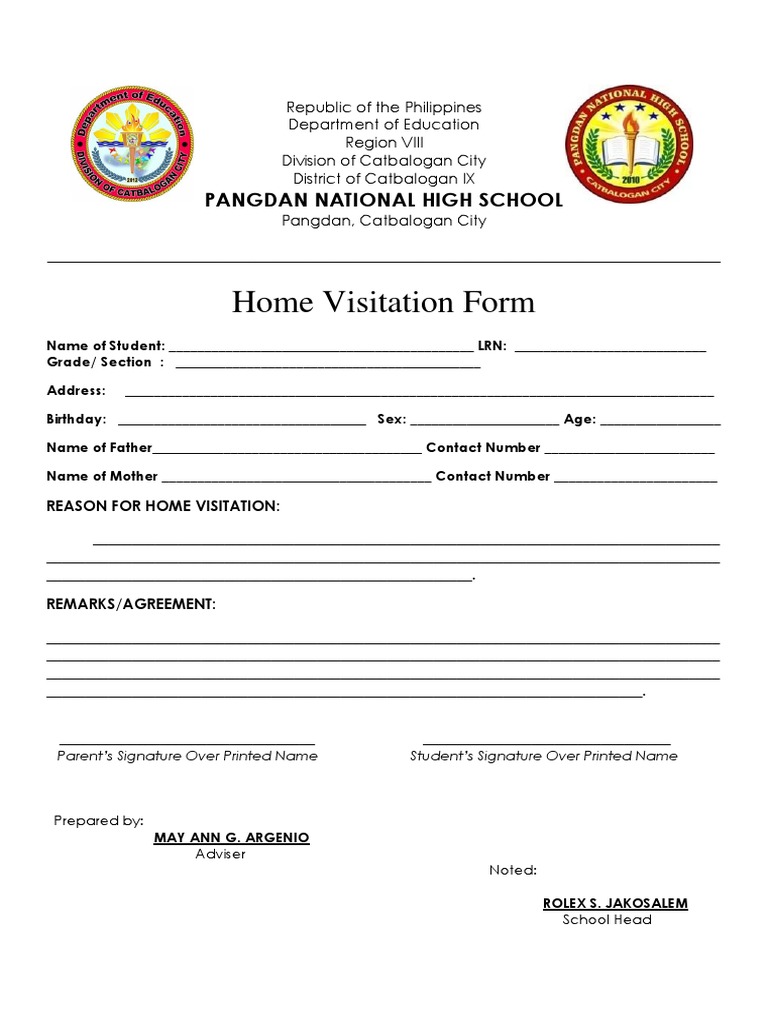 Home Visitation Form for Students | PDF
