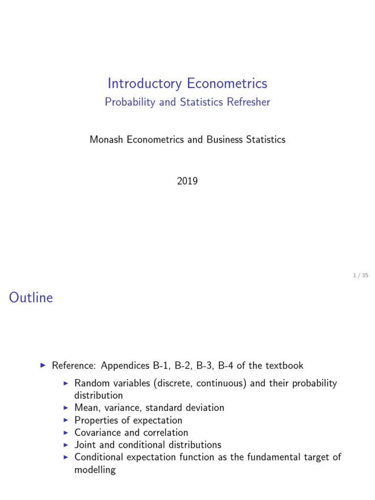 Introductory Econometrics: Probability and Statistics Refresher | Download Free PDF | Expected ...