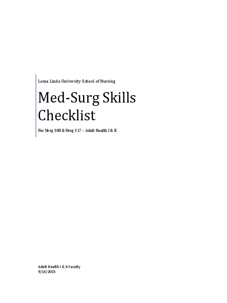 Med-Surg Skills Checklist: Loma Linda University School of Nursing ...