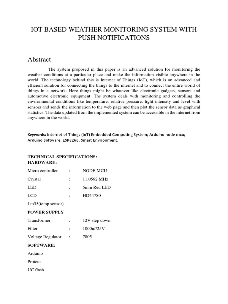 Iot Based Weather Monitoring System With Push Notifications: Technical ...