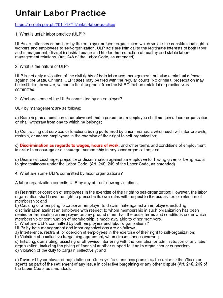 Unfair Labor Practice | PDF | Collective Bargaining | Employment