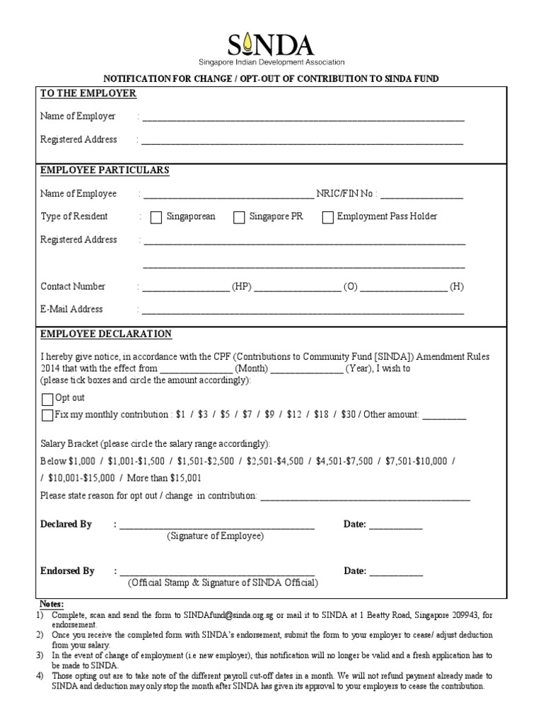 SINDA Fund Opt-Out Form(1).pdf | Government | Politics
