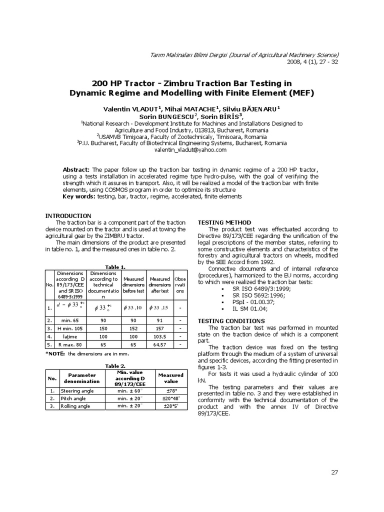200 HP Tractor - Zimbru Traction Bar Testing in Dynamic Regime and ...