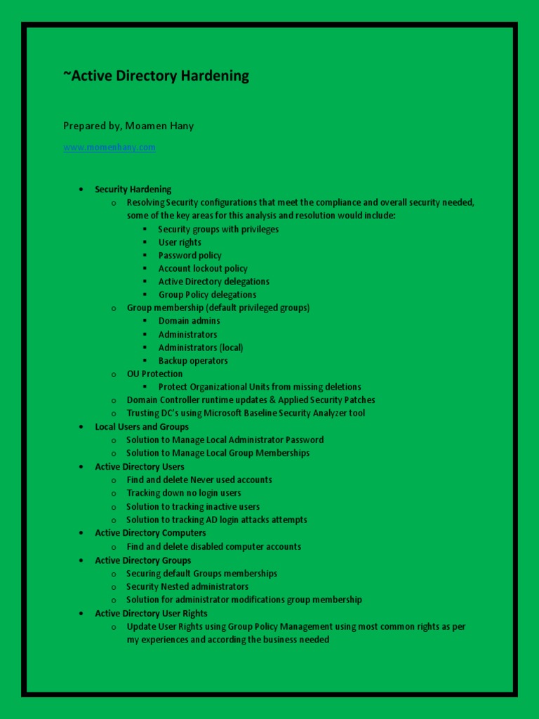 Active Directory Hardening | PDF | Active Directory | Group Policy Active Directory Hardening | PDF | Active Directory | Group Policy