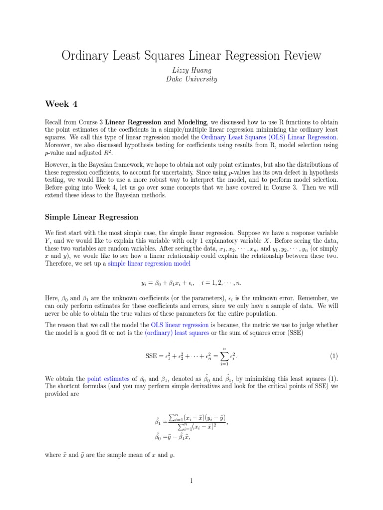 Ordinary Least Squares Linear Regression Review: Week 4 | PDF | Errors And Residuals | Ordinary ...