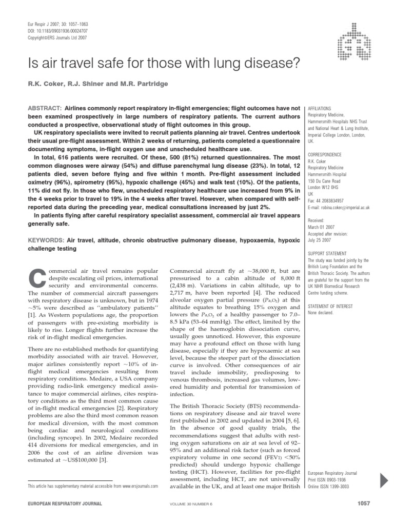 Air Travel | PDF | Chronic Obstructive Pulmonary Disease | Hypoxia ...