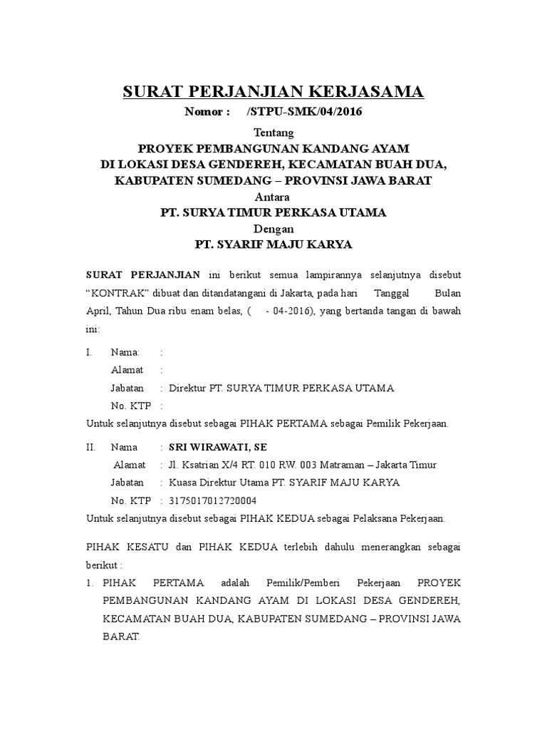 Kontrak Kandang Ayam (Draft) | PDF