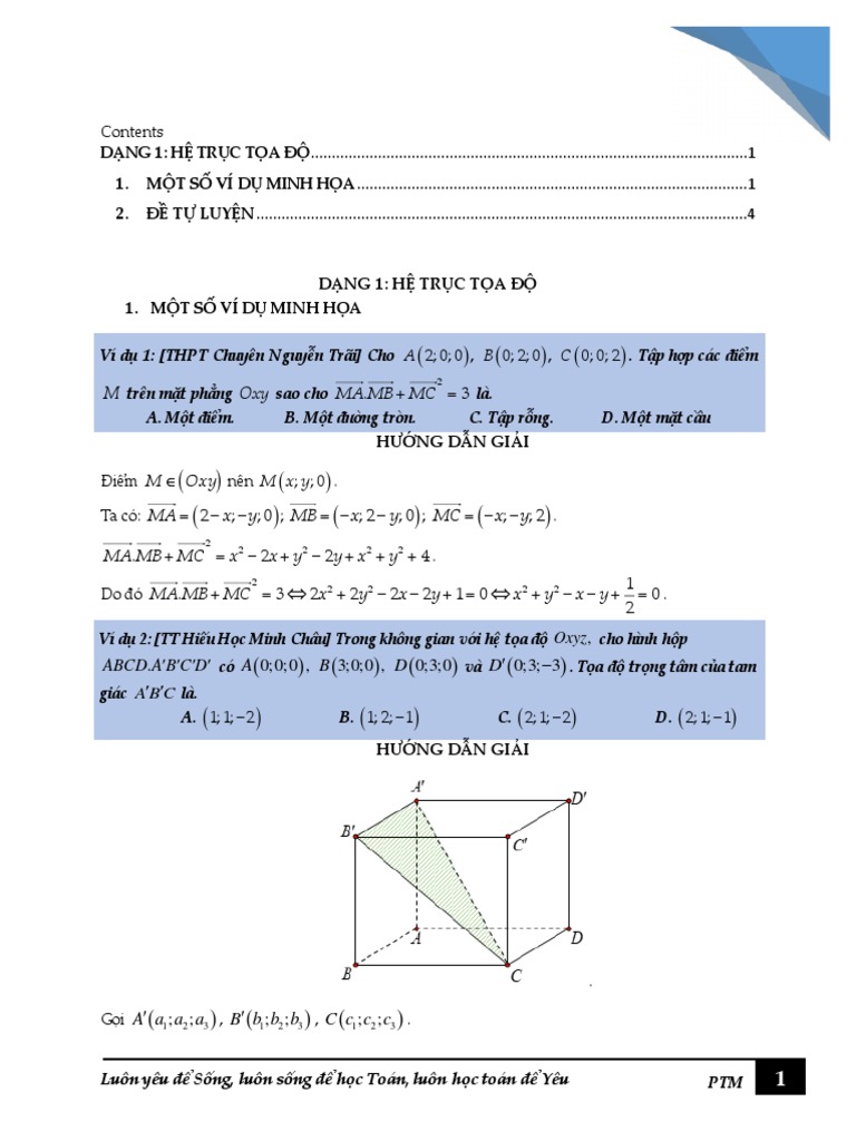 TỔNG ÔN HÌNH HỌC KHÔNG GIAN OXYZ VDC - TẬP 1 PDF | PDF