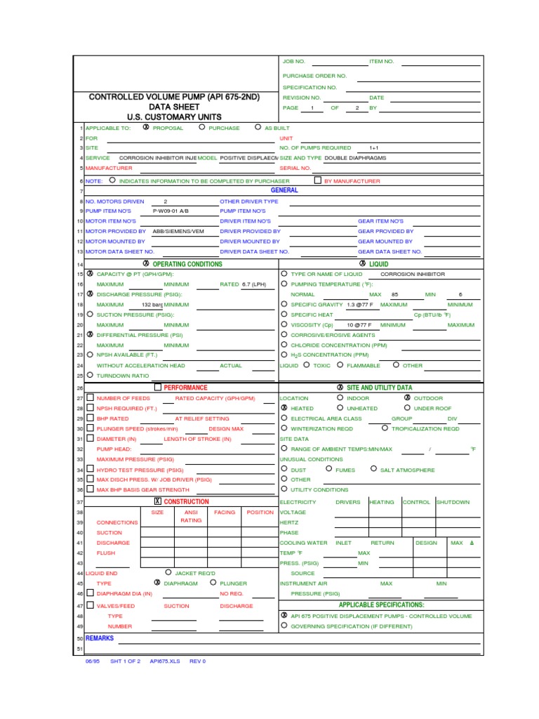 Controlled Volume Pump (Api 675-2Nd) Data Sheet U.S. Customary Units ...