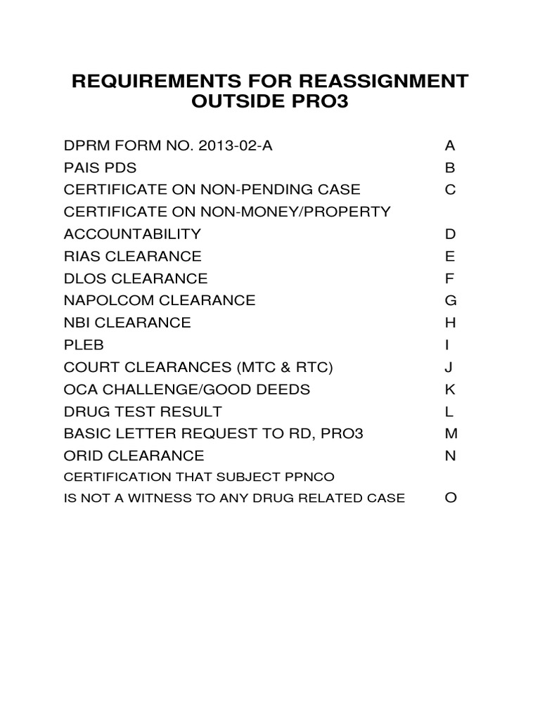 Reassignment Clearance Checklist | PDF