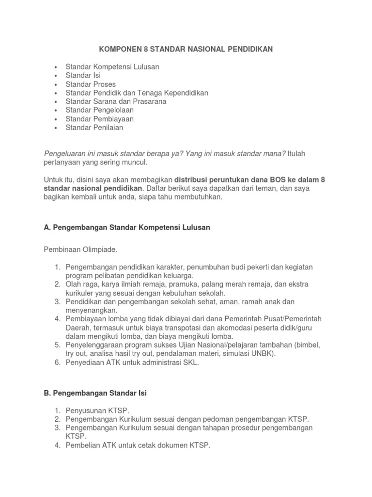 2.komponen 8 Standar Nasional Pendidikan | PDF