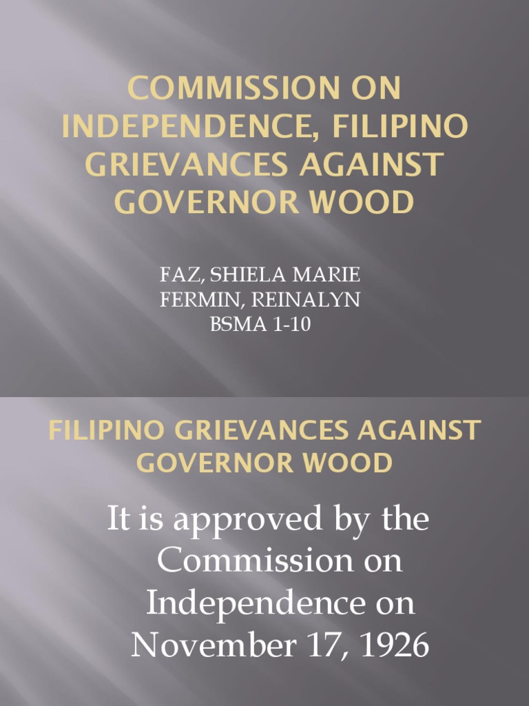 Filipino Grievances Against Governer Wood | PDF | Governor | Philippines