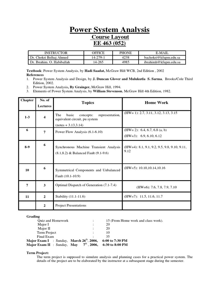 EE 463 Power System Analysis Overview | PDF | Electromagnetism | Electrical Engineering