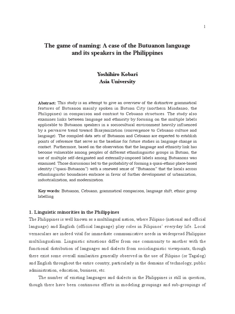 The Game of Naming: A Case of The Butuanon Language and Its Speakers in ...