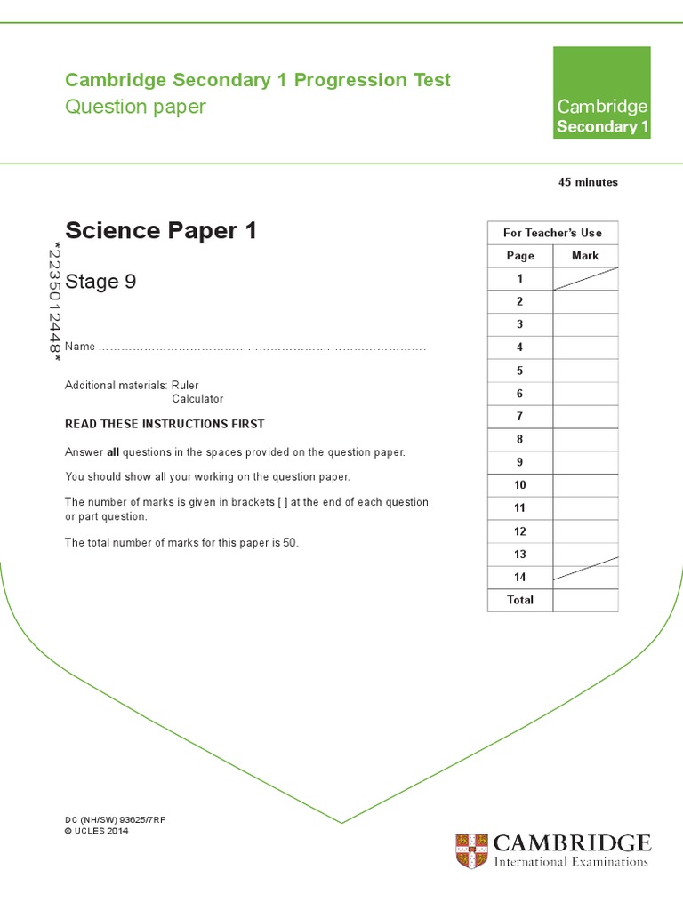 Test Paper For Paper 1 STAGE 9 | PDF | Silicon | Fluorine