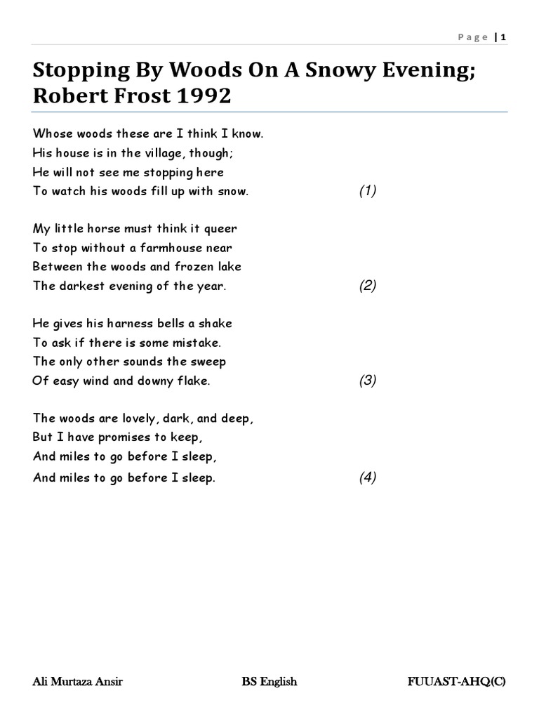Analysis of Frost's "Stopping by Woods" | PDF | Rhyme | Poetry
