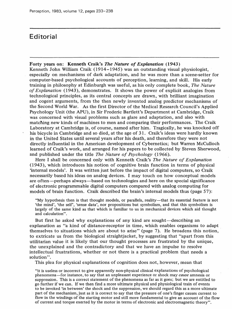 Editorial: Forty Years On: Kenneth Craik's The Nature of Explanation ...