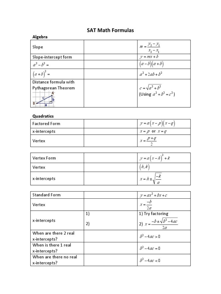 Sat Math Formulas PDF | PDF | Sine | Algebra