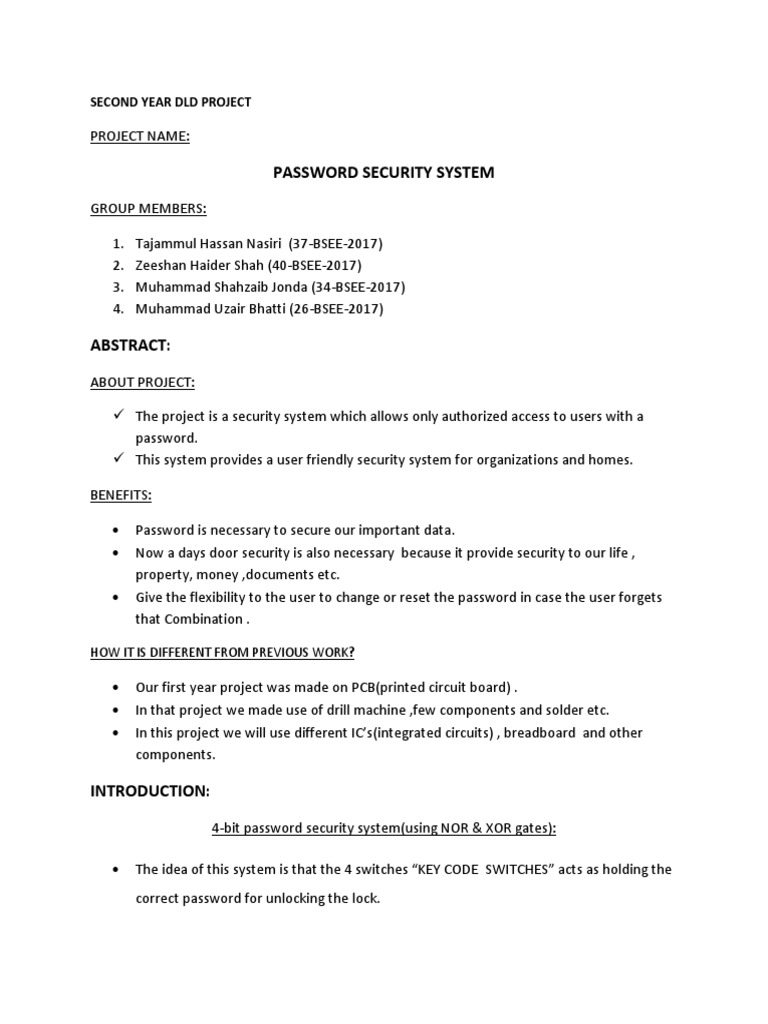 Second Year DLD Project | PDF | Lock (Security Device) | Password