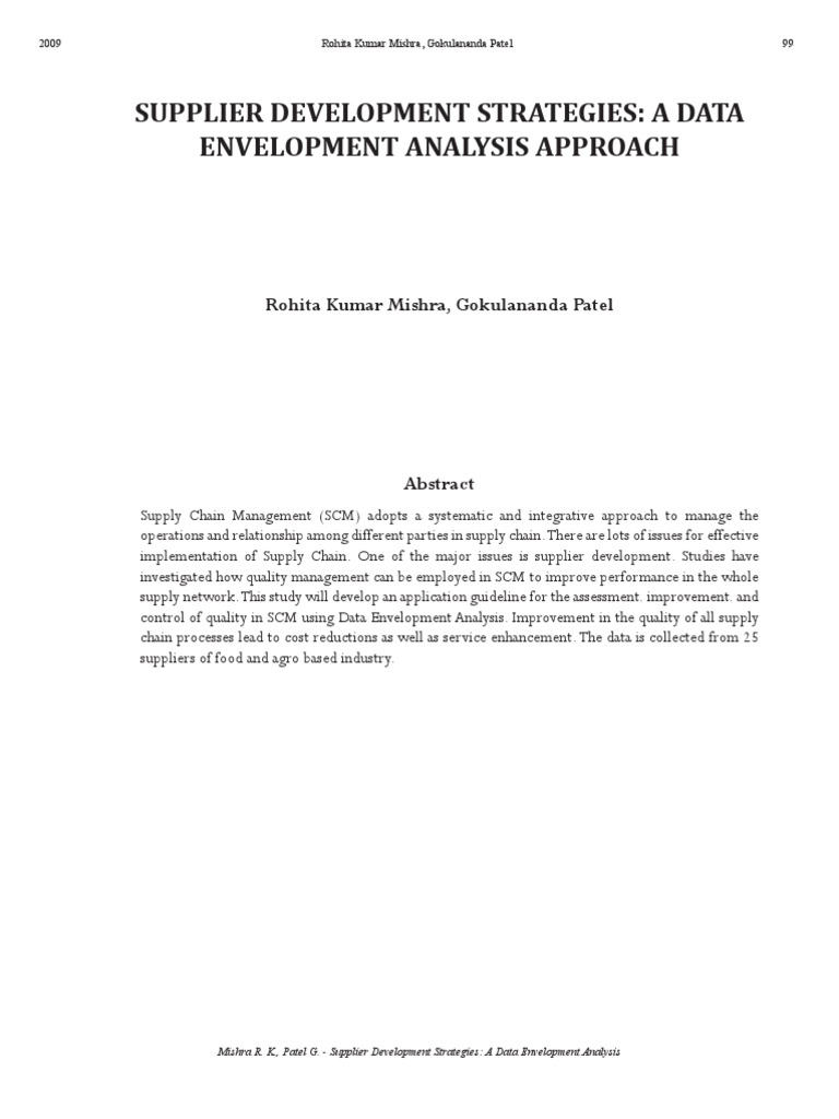 Supplier Development Strategies: A Data Envelopment Analysis Approach | PDF | Supply Chain ...