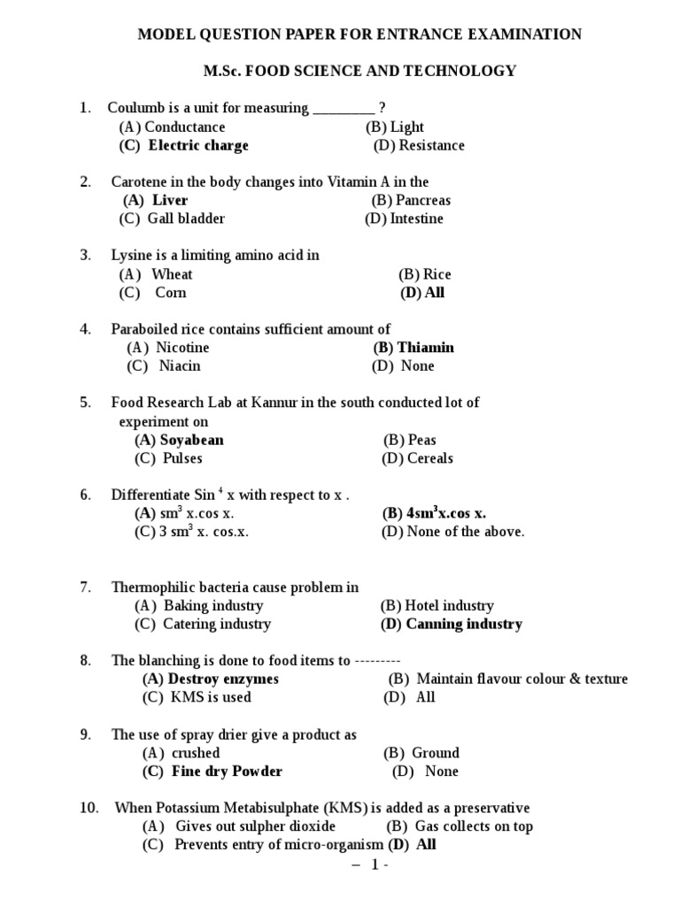 Question Paper Food Science Technology PDF | PDF | Vitamin C | Vitamin D