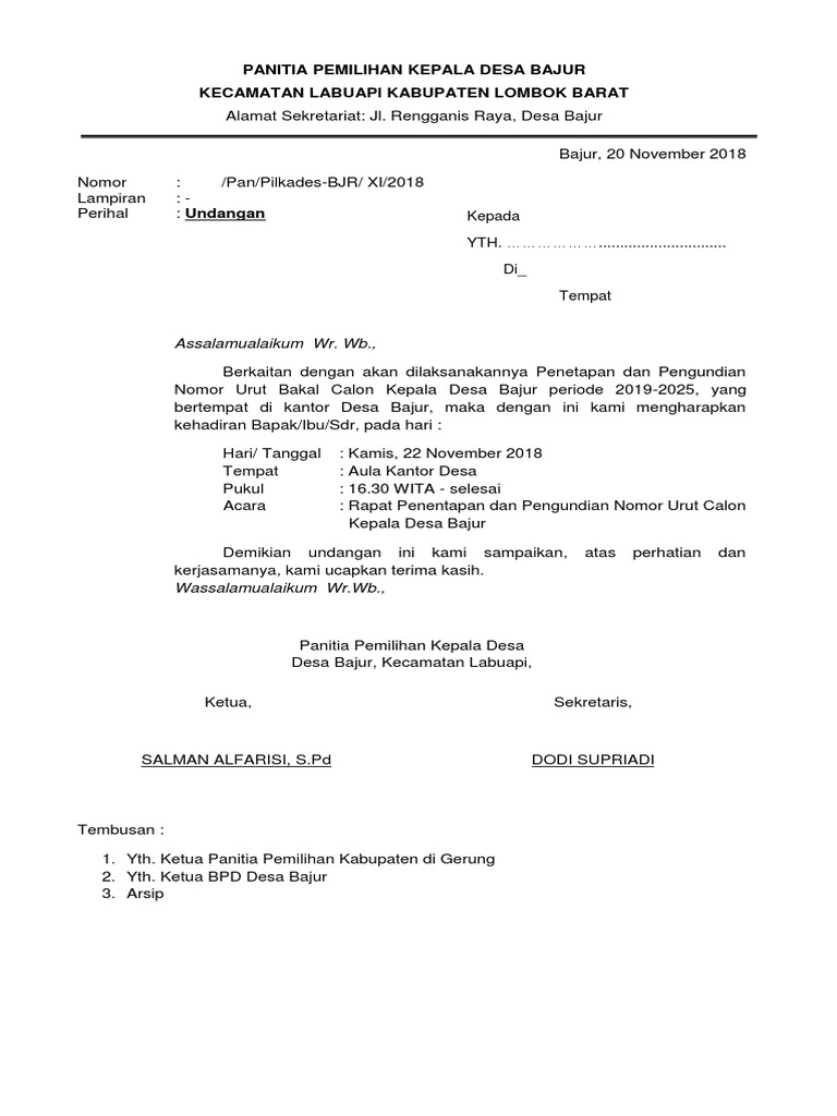 Surat Undangan Pilkades 2018 | PDF