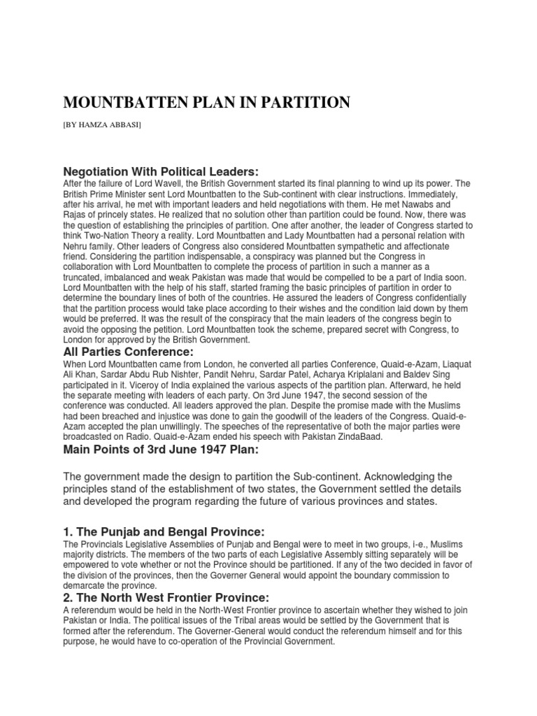 Mountbatten Partition Plan | PDF