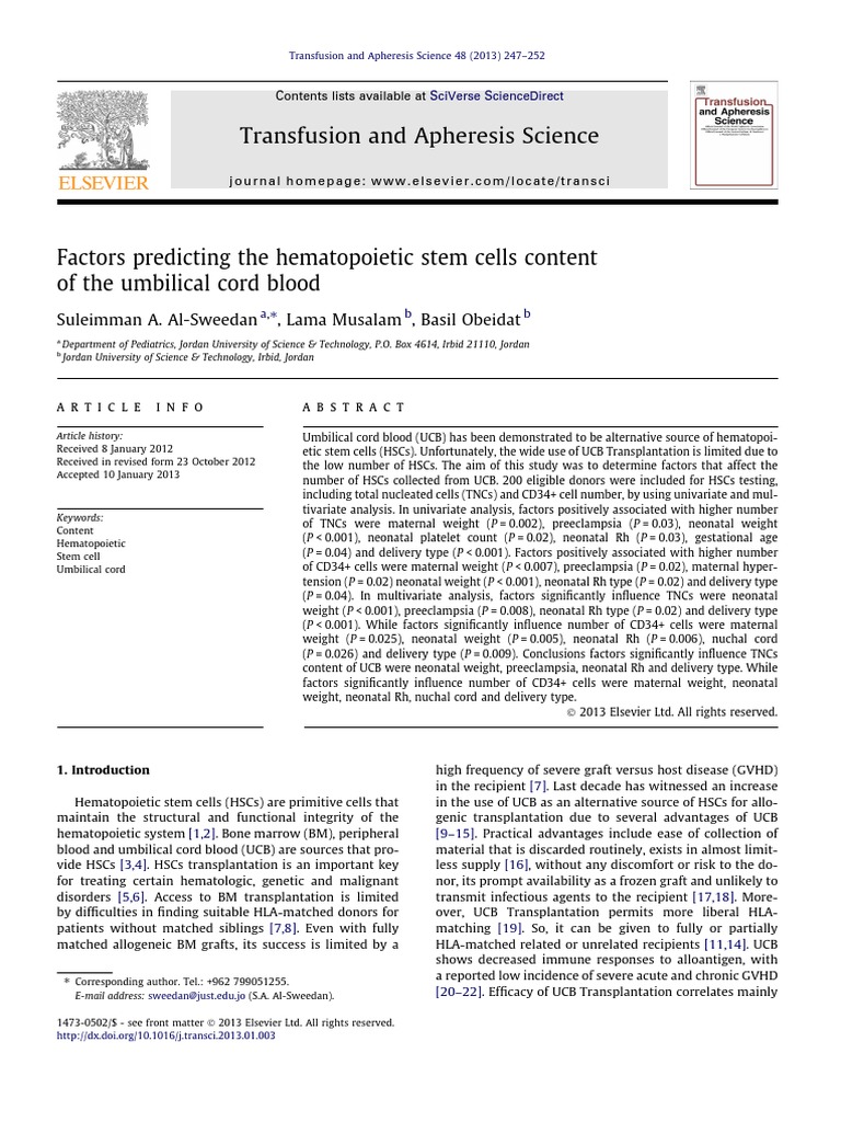 Factors Predicting The Hematopoietic Stem Cells Content of The ...