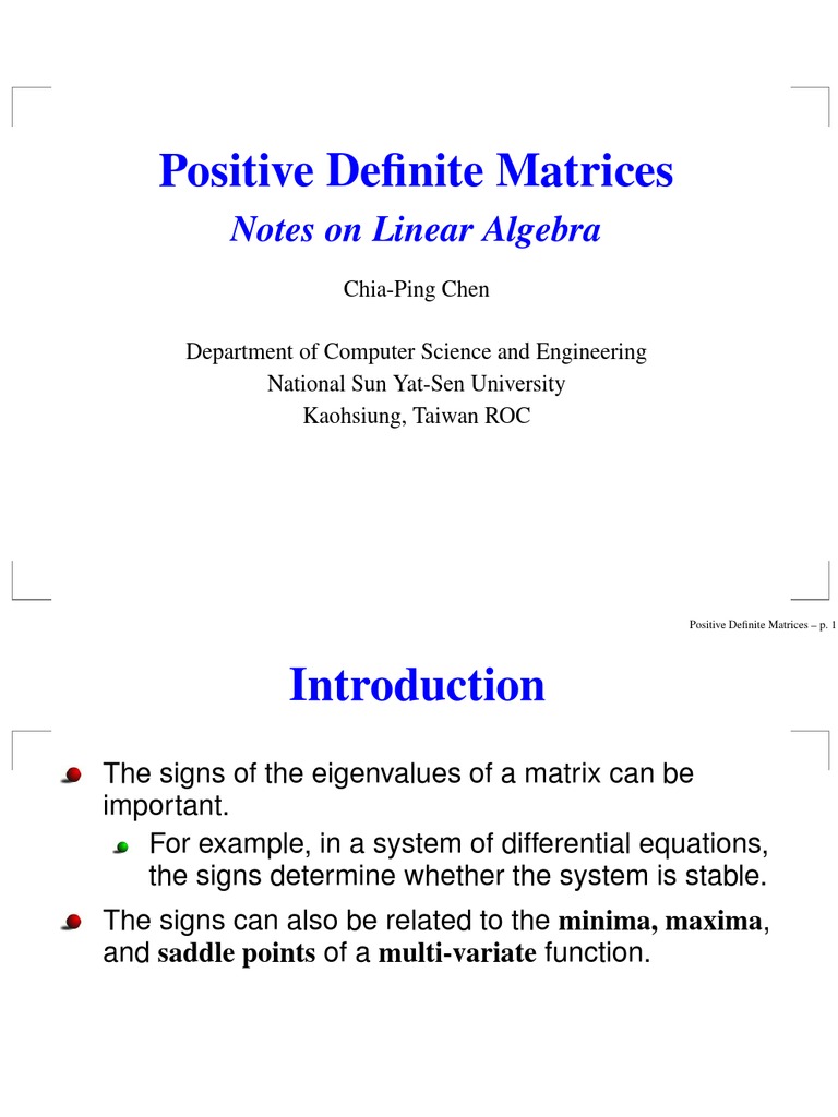 Positive Definite Matrices | Eigenvalues And Eigenvectors | Matrix ...