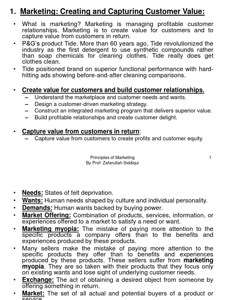 Marketing: Creating and Capturing Customer Value:: Principles of Marketing by Prof: Zafarullah ...