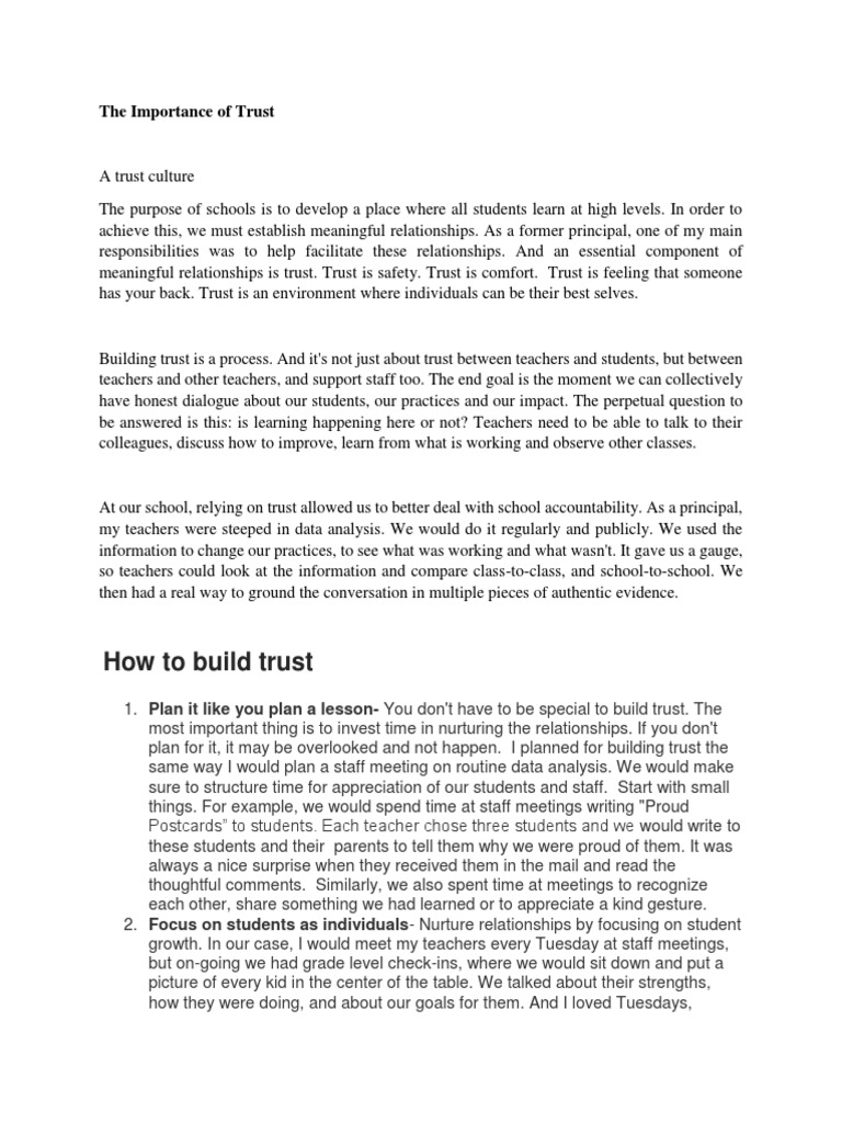 The Importance of Trust Teacher Student | PDF | Accountability ...