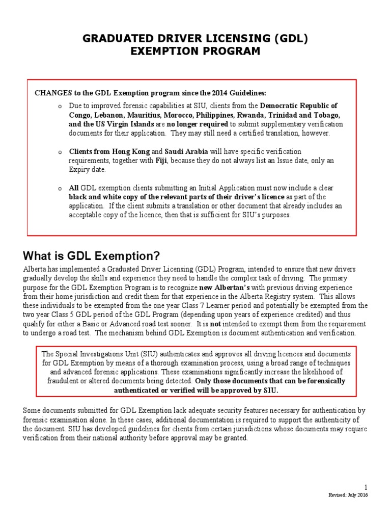 Alberta Drivers Licence GDL Exemption | PDF | Driver's License ...