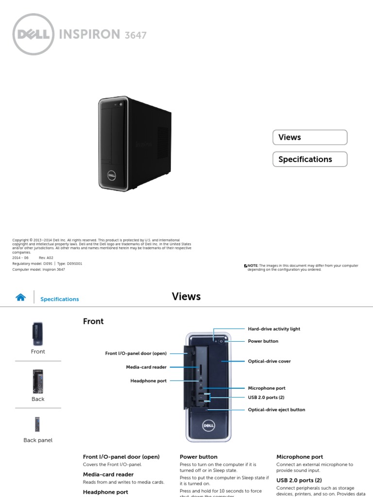 Inspiron 3647 Small Desktop Reference Guide en Us | PDF | Usb | Media ...