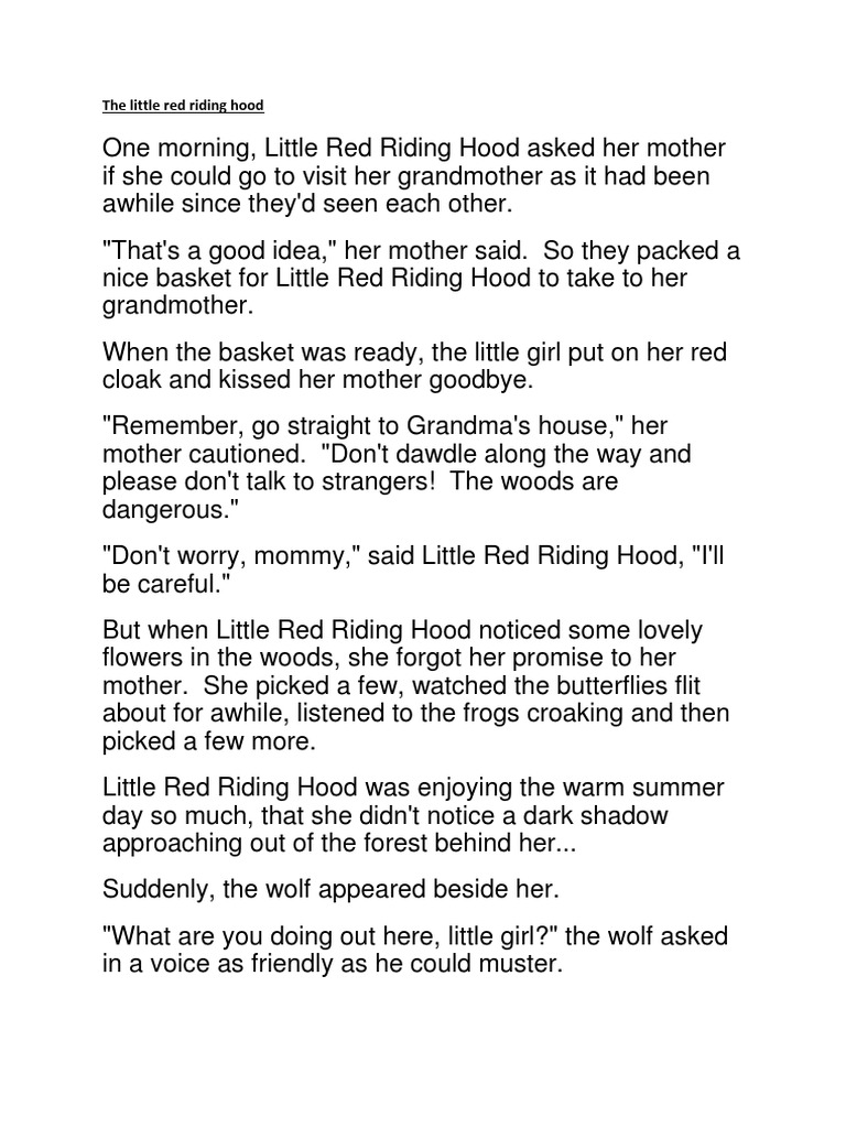 Red Hood Story | PDF | Little Red Riding Hood