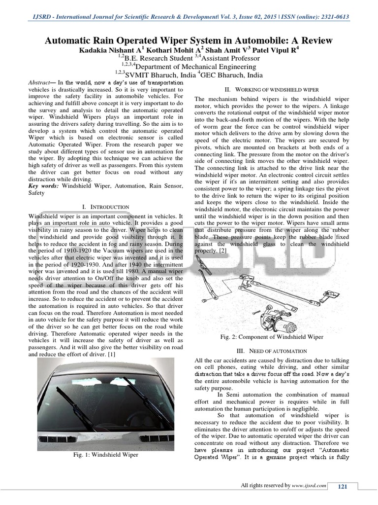 Automatic Rain Operated Wiper System in Automobile: A Review | PDF ...