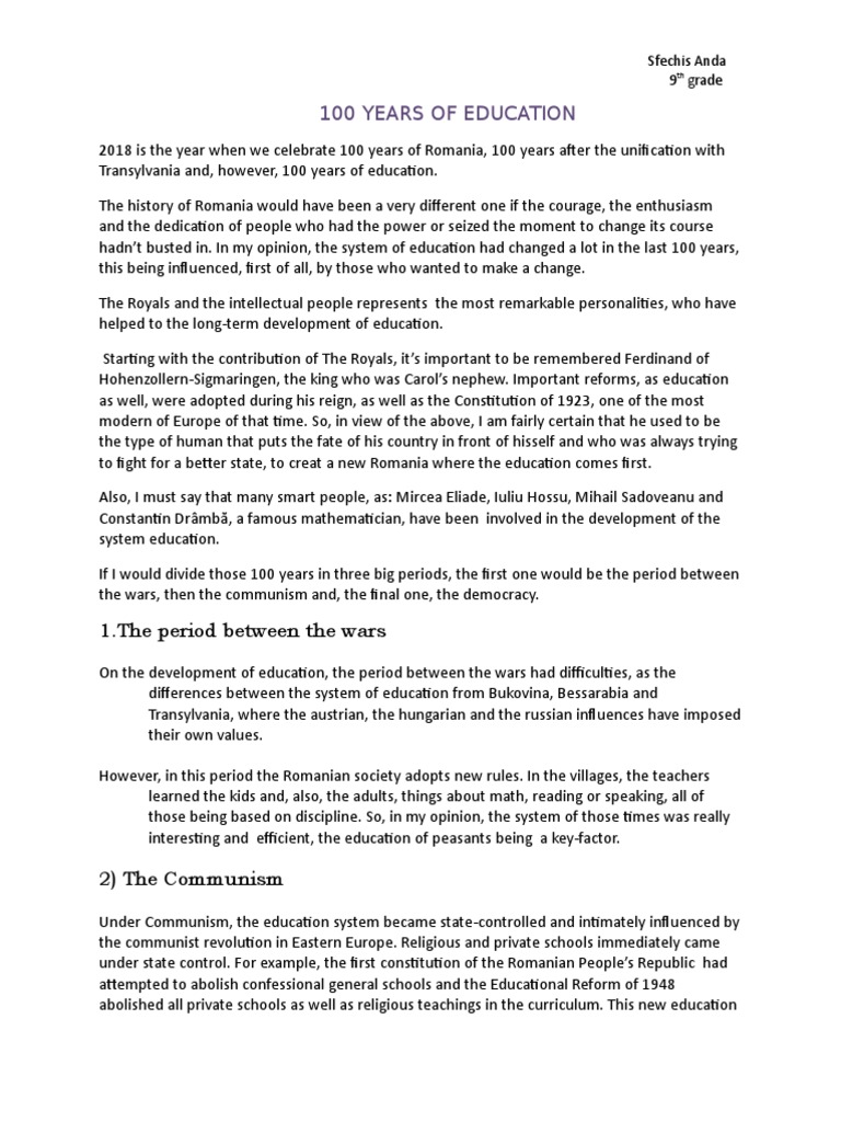 100 Years of Education | PDF | Romania | Private School