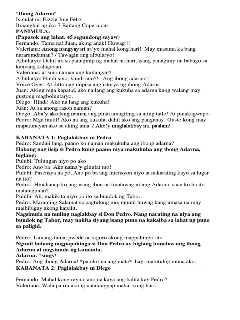 Ibong Adarna Scriptdraft | PDF