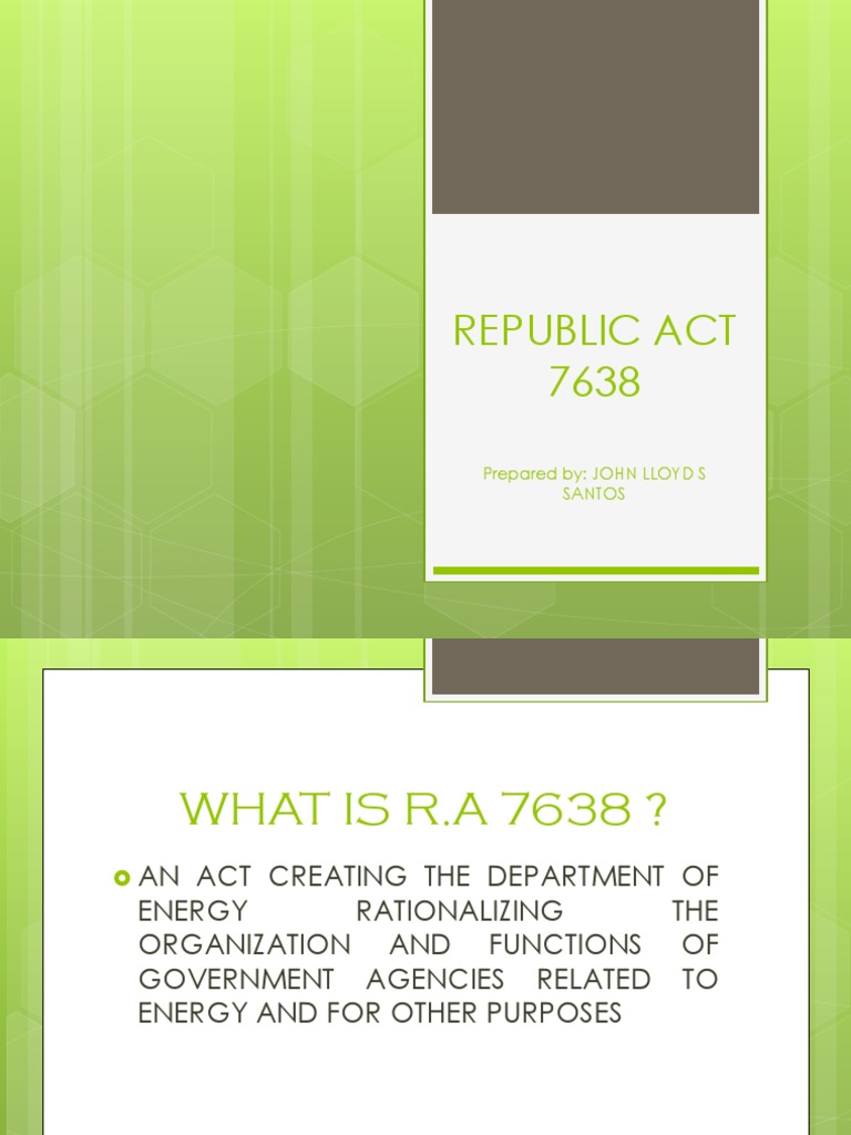Republic Act 7638: Prepared By: JOHN LLOYD S Santos | PDF | Economic ...