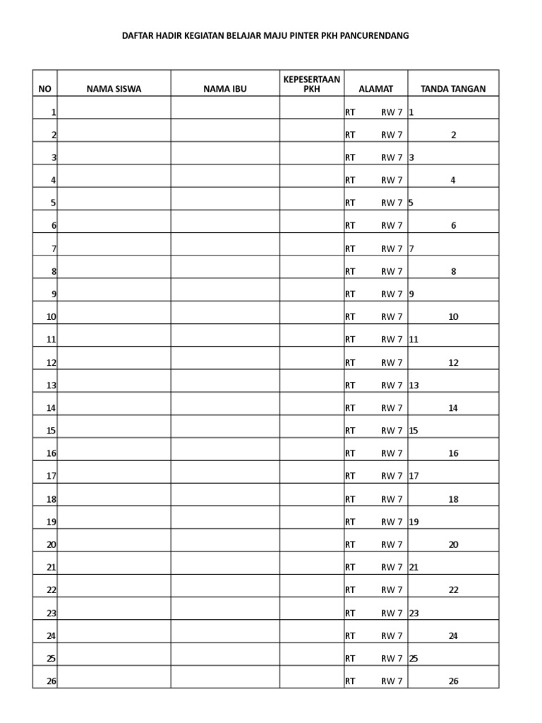 Form Absensi Kosongan | PDF