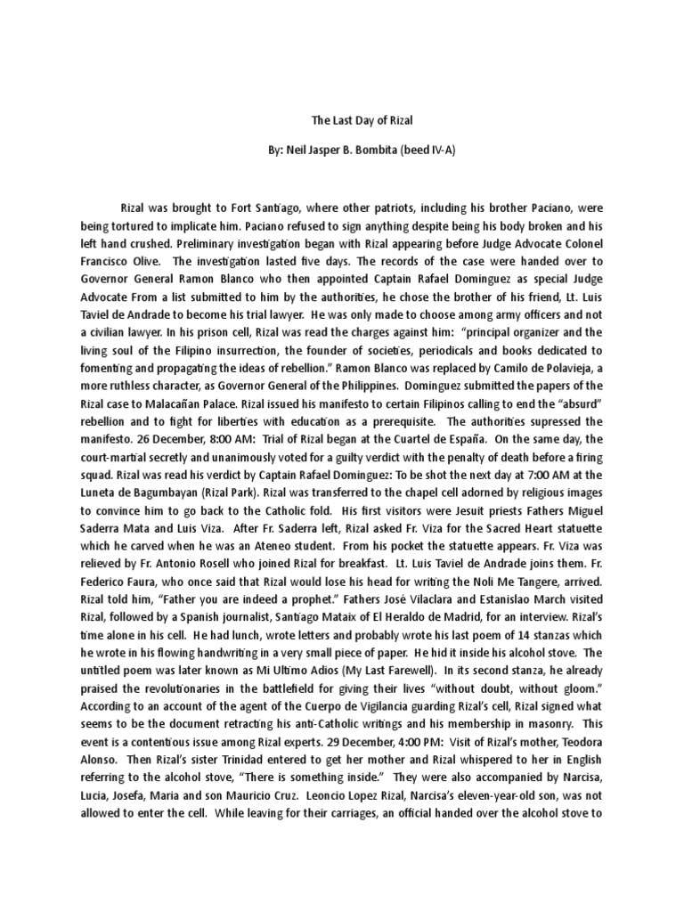 The Last Hours of Dr. Jose Rizal: A Detailed Account of Rizal's Final ...